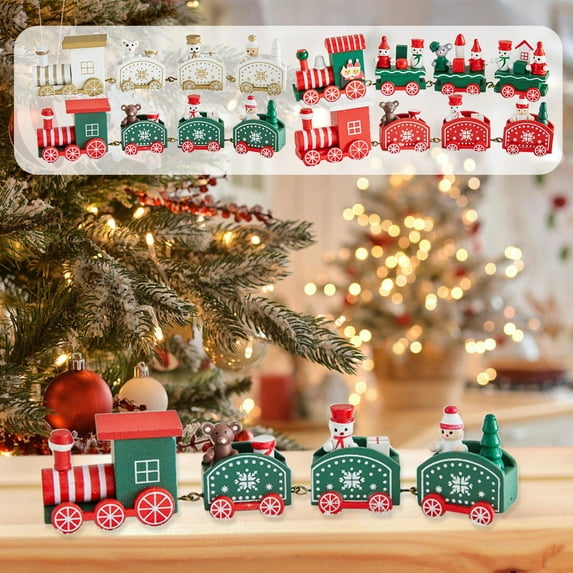 Christmas Desktop Decoration Set, Wooden Train Figurines Display ...
