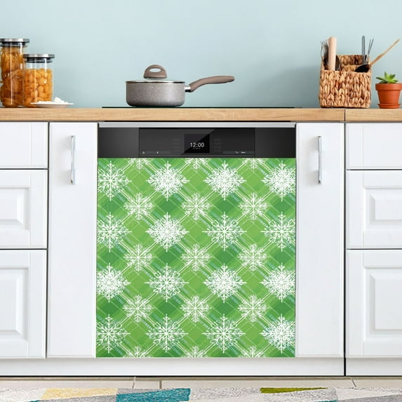 Christmas Diagonal Green Plaids Snowflakes Dishwasher Magnet ...
