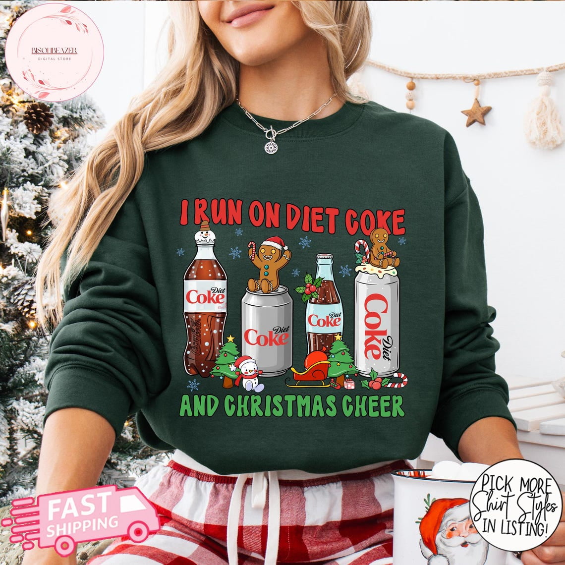 Christmas Diet Coke Sweatshirt, Diet Coke Tshirt, I run on Diet Coke and Christmas Cheer Shirt ...