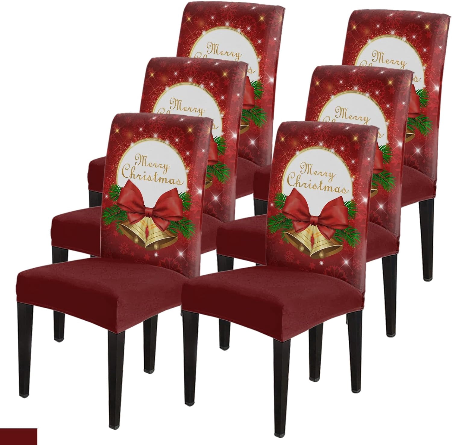 Christmas Dining Chair Covers, Merry Christmas Bell Bow Pine Needles ...