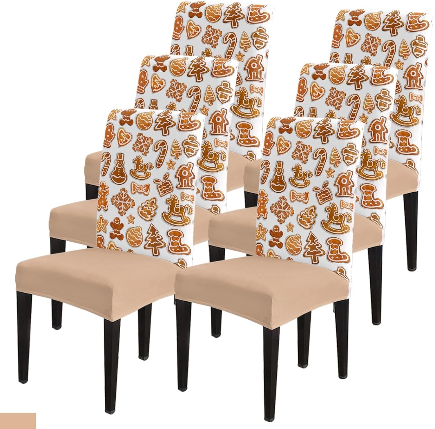 Christmas Dining Chair Slipcover, Cartoon Gingerbread Man Trees Candy ...