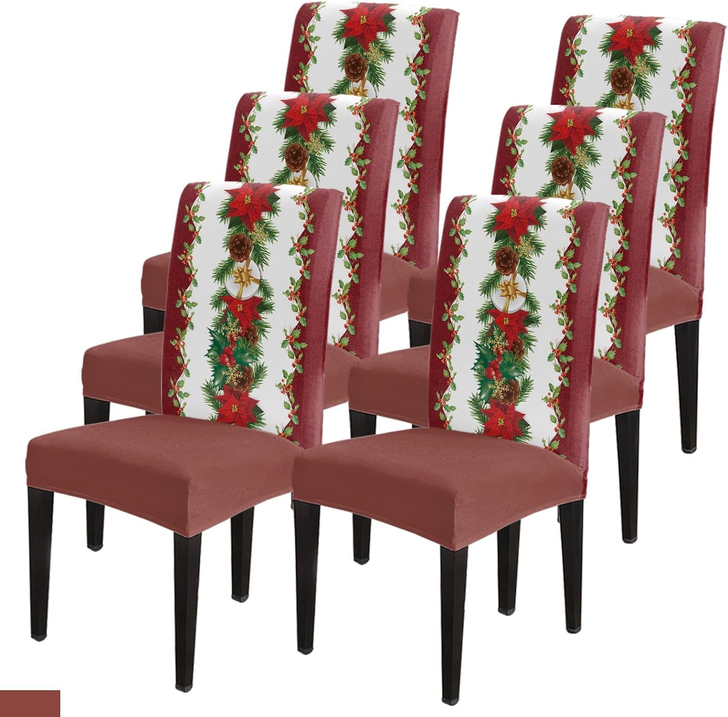 Christmas Dining Chair Slipcover, Poinsettia Pine Cones Winter Gift ...
