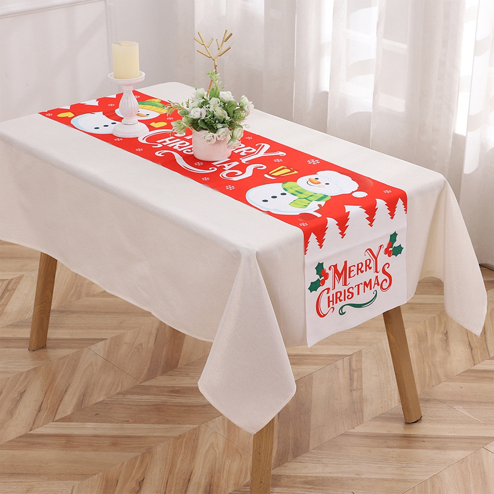 Christmas Dining Coffee Table Cover Flower Printed Table Cloth Koliday ...