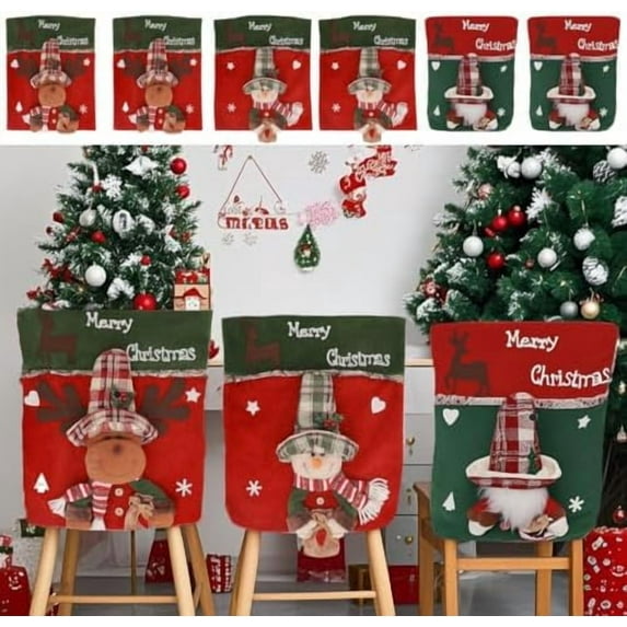 Christmas Dining Room Chair Back Cover Set of 6, Stretch Jacquard Chair ...