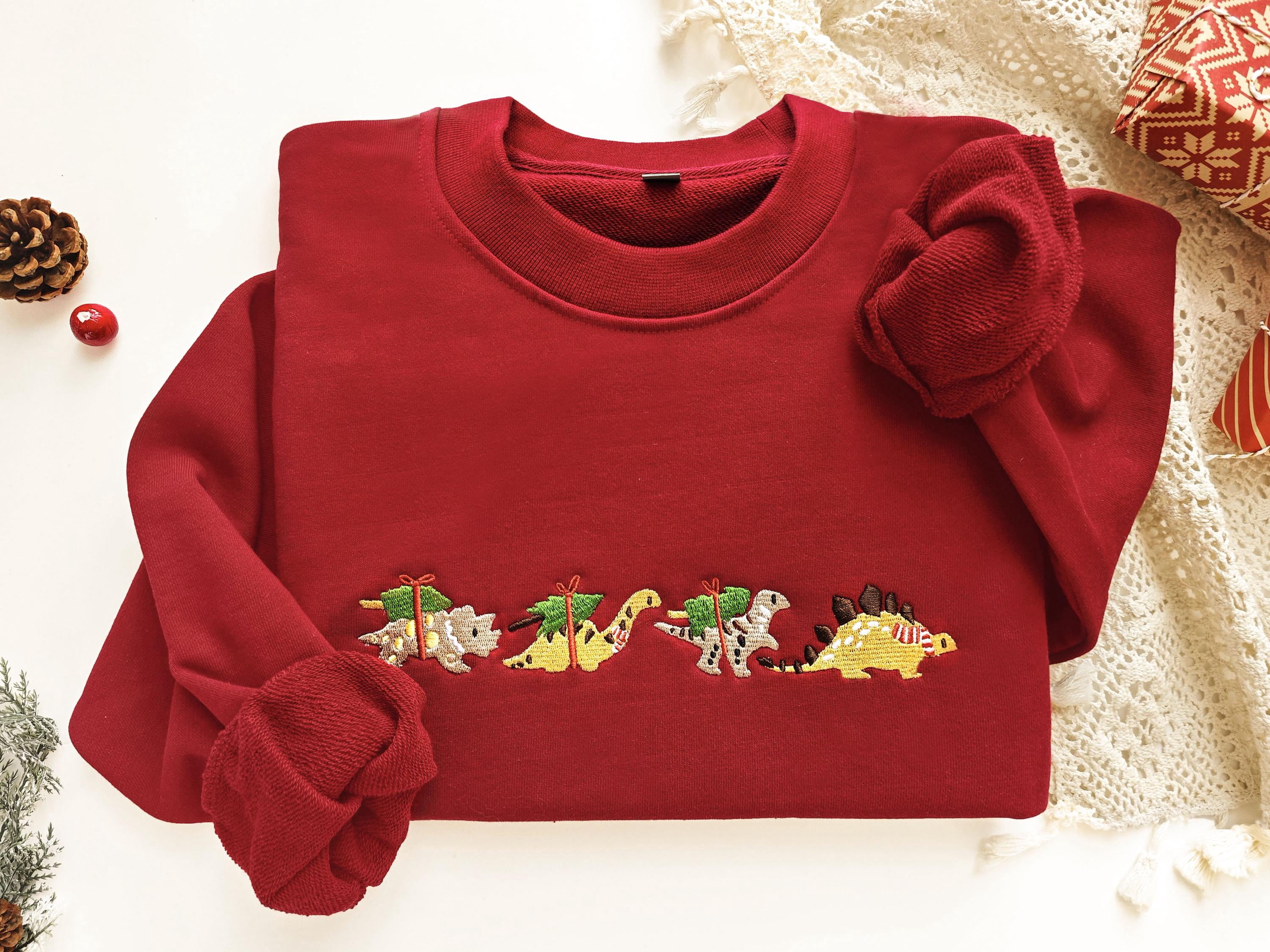 Christmas Dinosaur Embroidered Sweatshirt, Embroidered Dino Family ...