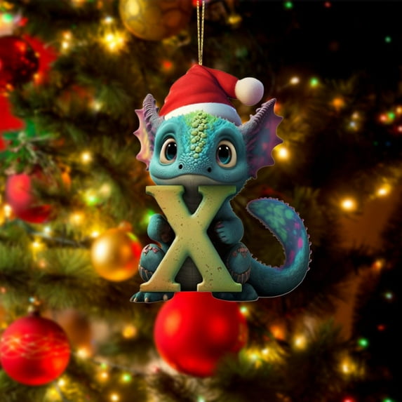 Christmas Dinosaur Ornaments 26 Letter Cartoon Pendant, Acrylic ...