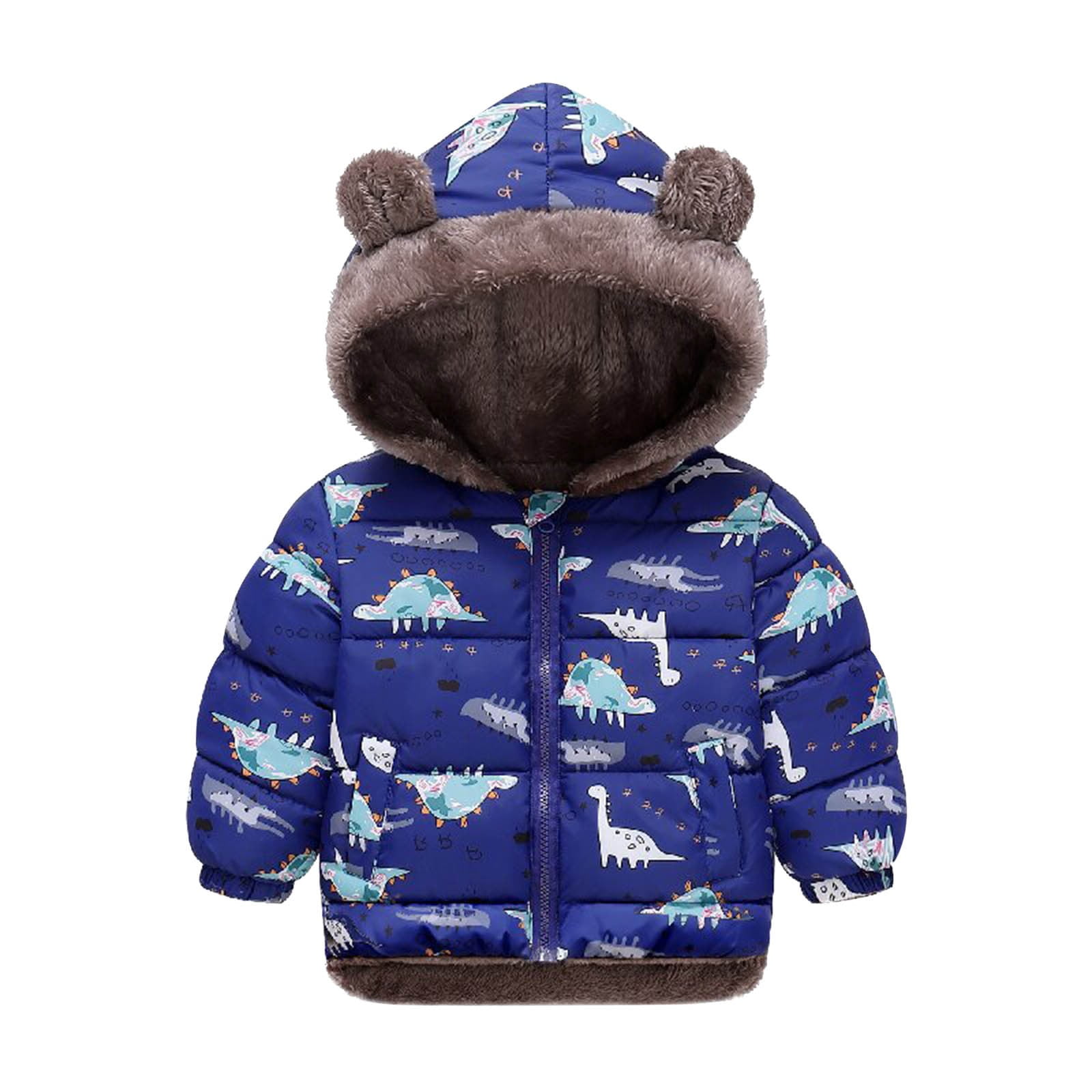 Christmas Dinosaur Print Lined Winter Jacket Girls Boys Warm Outfit ...