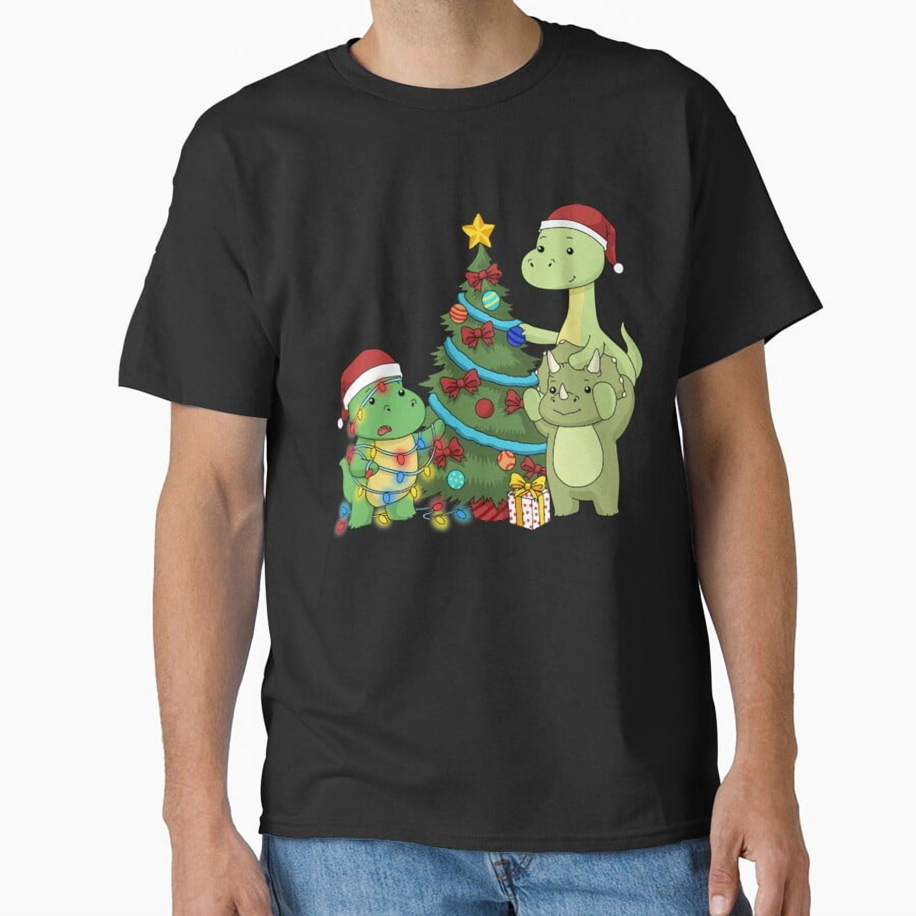Christmas Dinosaur Shirt For Kids With A Tree And St. Nick Hat Dino ...