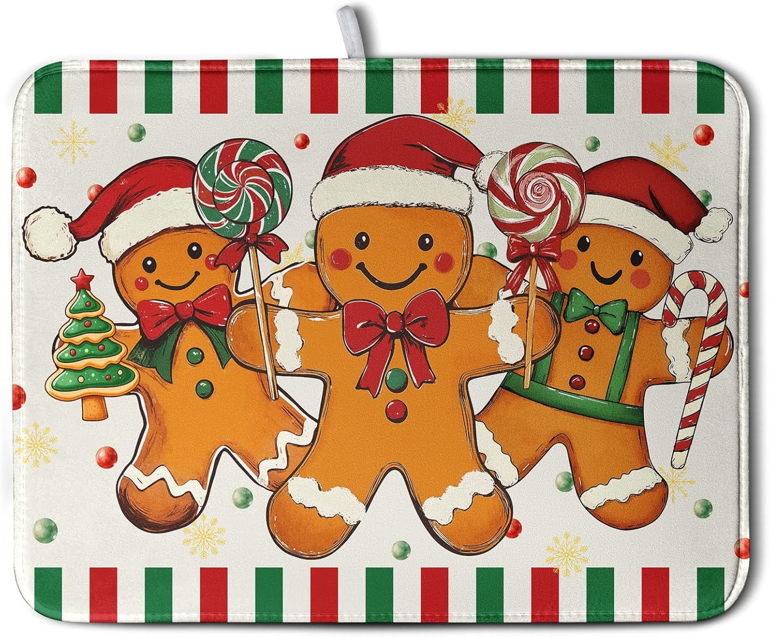 Christmas Dish Drying Mat Gingerbread Man Candy Cane Xmas Tree Drying ...