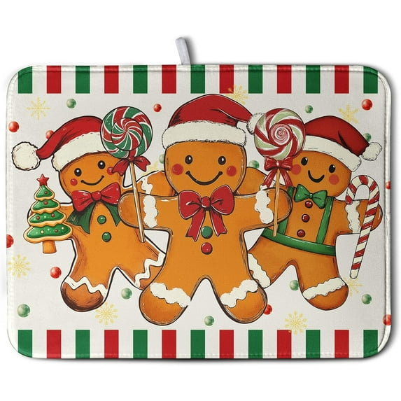 Christmas Dish Drying Mat Gingerbread Man Candy Cane Xmas Tree Drying ...