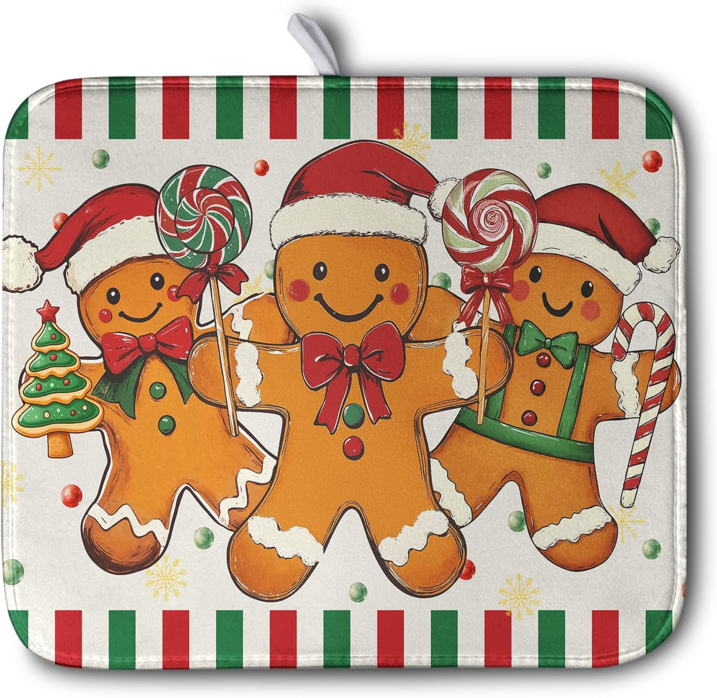 Christmas Dish Drying Mat Gingerbread Man Candy Cane Xmas Tree Drying ...