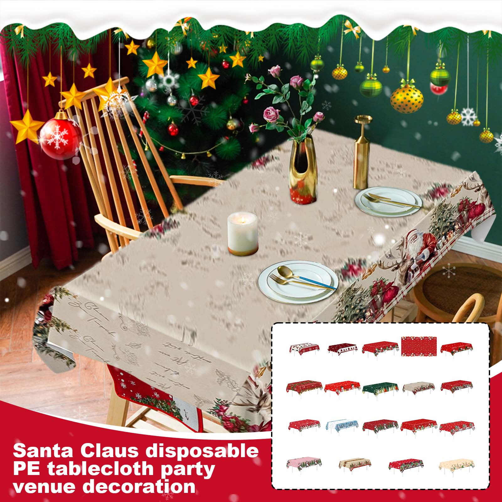 Christmas Disposable Tablecloth, 3-Pack 51"x 86" Rectangle Christmas ...
