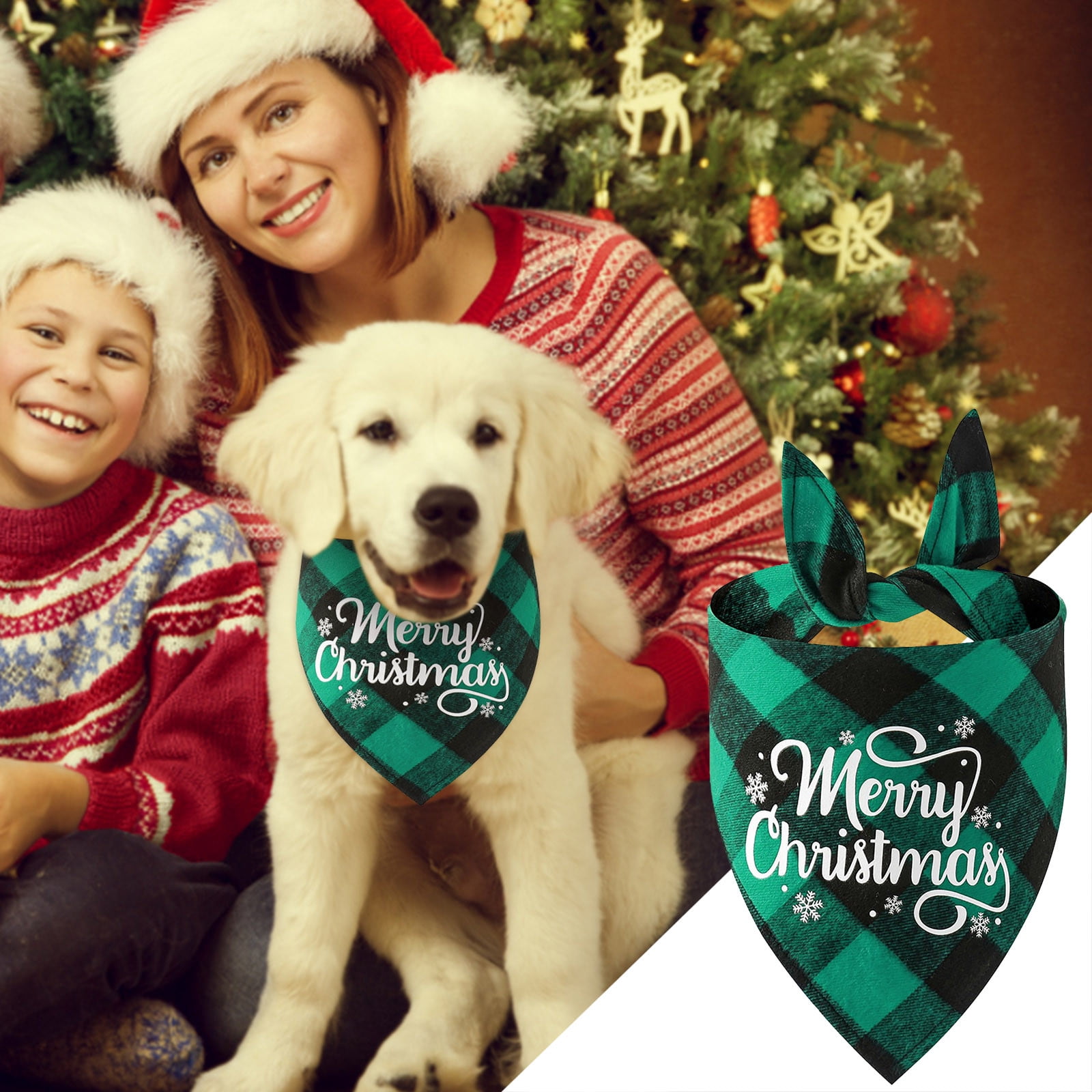 Christmas Dog Bandanas Classic Plaid Triangle Holiday Scarf with Santa ...