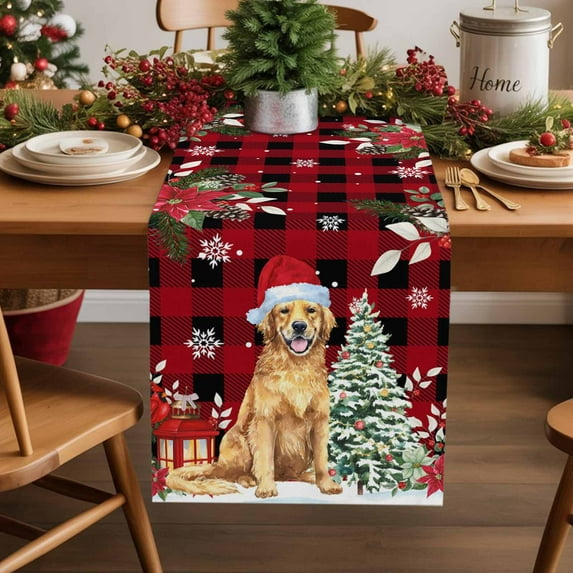 Christmas Dog Cotton Linen Table Runner 13 x 90 inch Xmas Tree ...