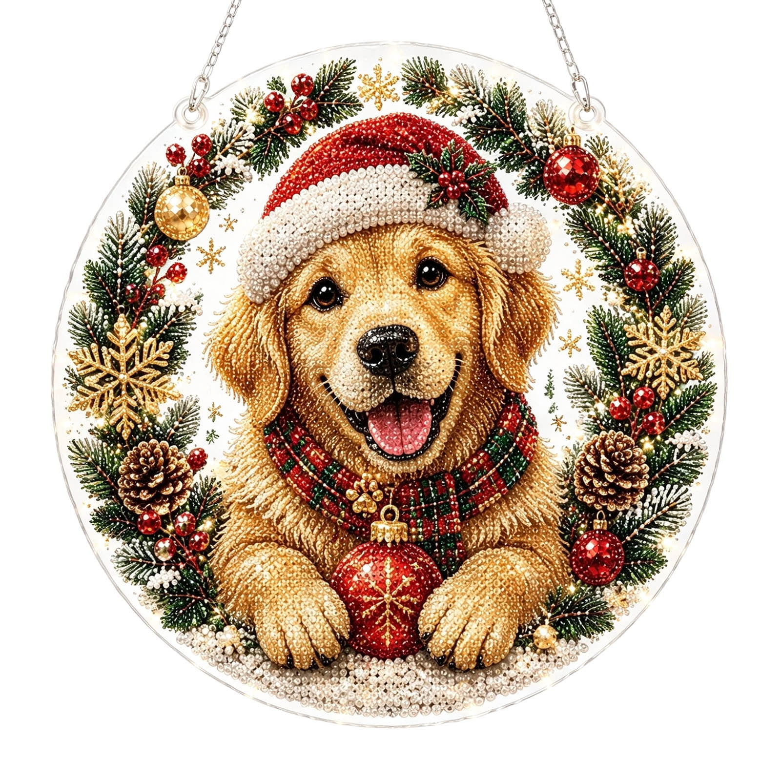 Christmas Dog Diamond Painting Hanging Ornament Round Clear Acrylic ...