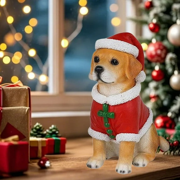 Christmas Dog Figurine Wearing Santa Hat – 5.9" Holiday Decoration ...