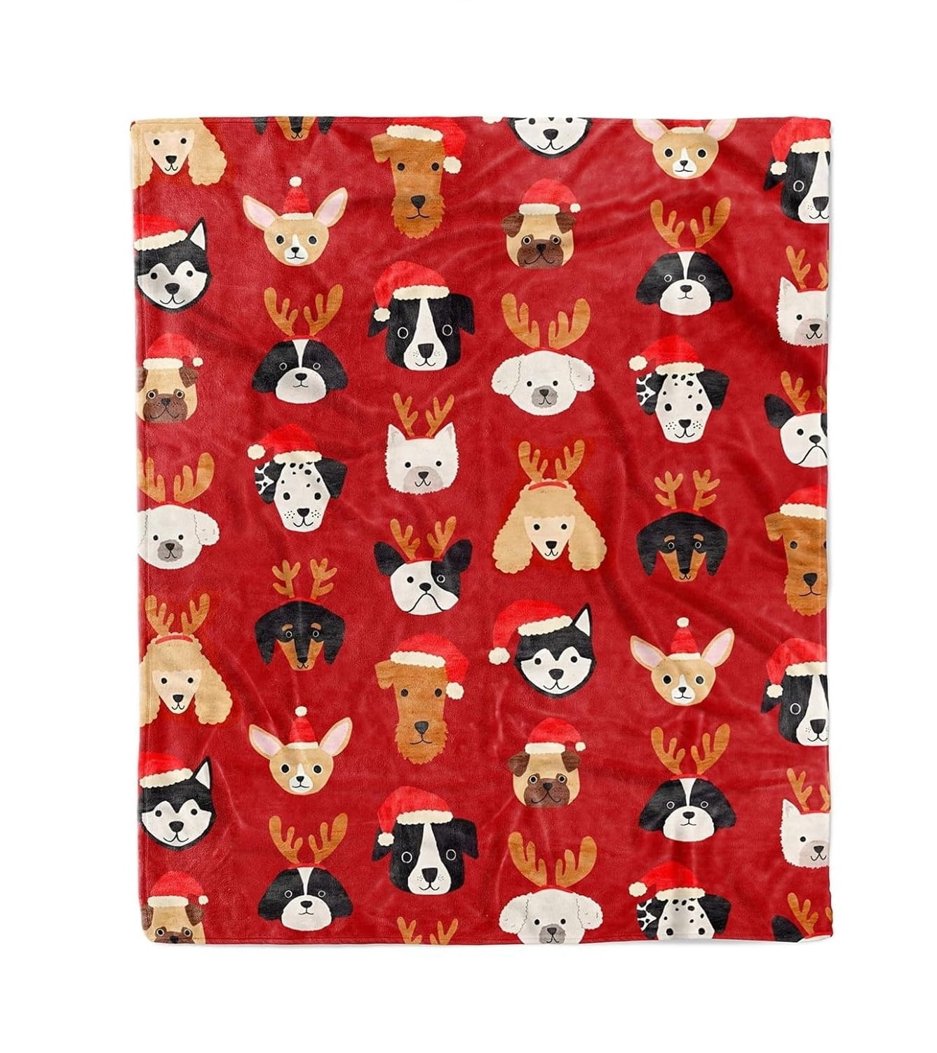 Christmas Dog Lover Blanket, Festive Dogs in Santa Hats Throw, Cozy ...