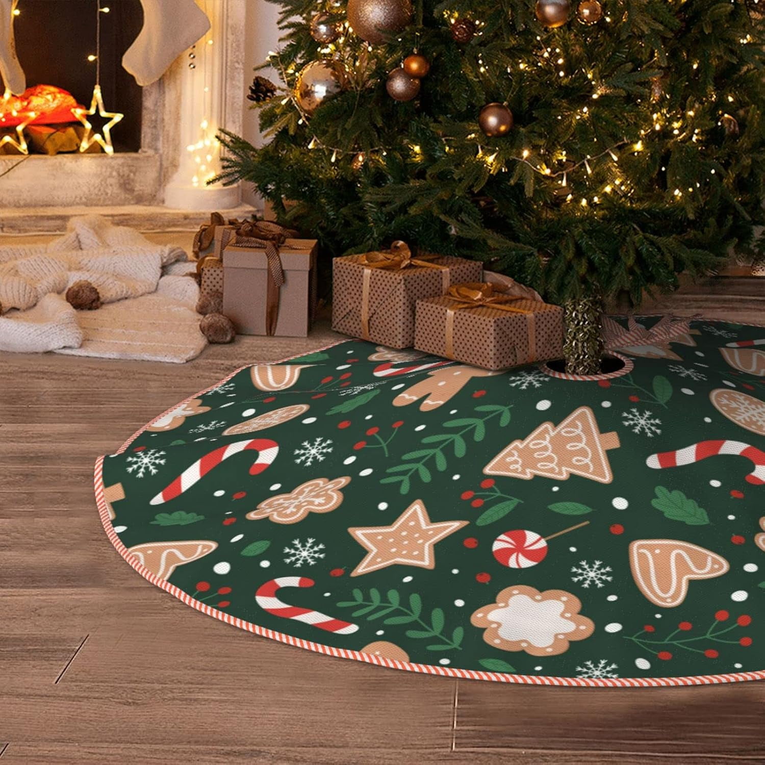 Christmas Dog Paw Christmas Tree Skirt 30 Inches Vintage Xmas Tree Skirts Mat for Winter Happy ...