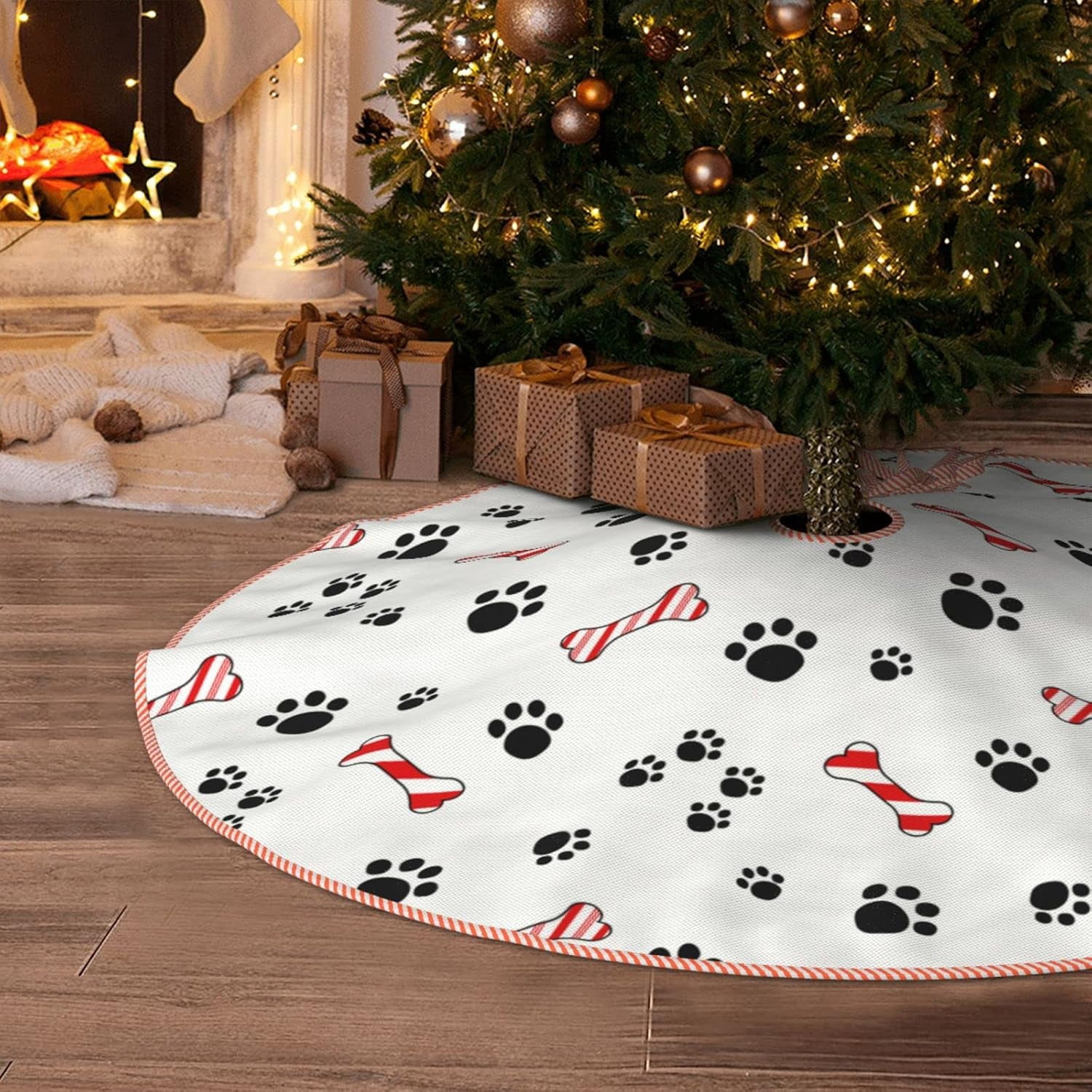 Christmas Dog Paw Christmas Tree Skirt 30 Inches Vintage Xmas Tree ...