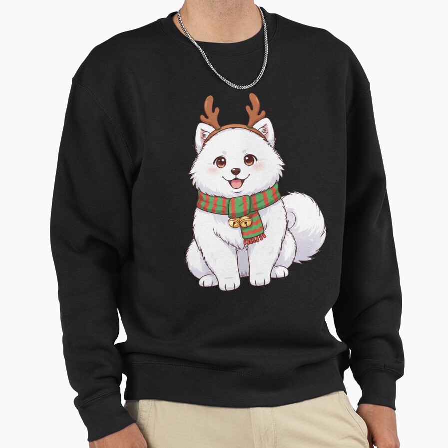Christmas Dog Samoyeda With Reindeer Graphic Unisex Sweatshirt Retro ...