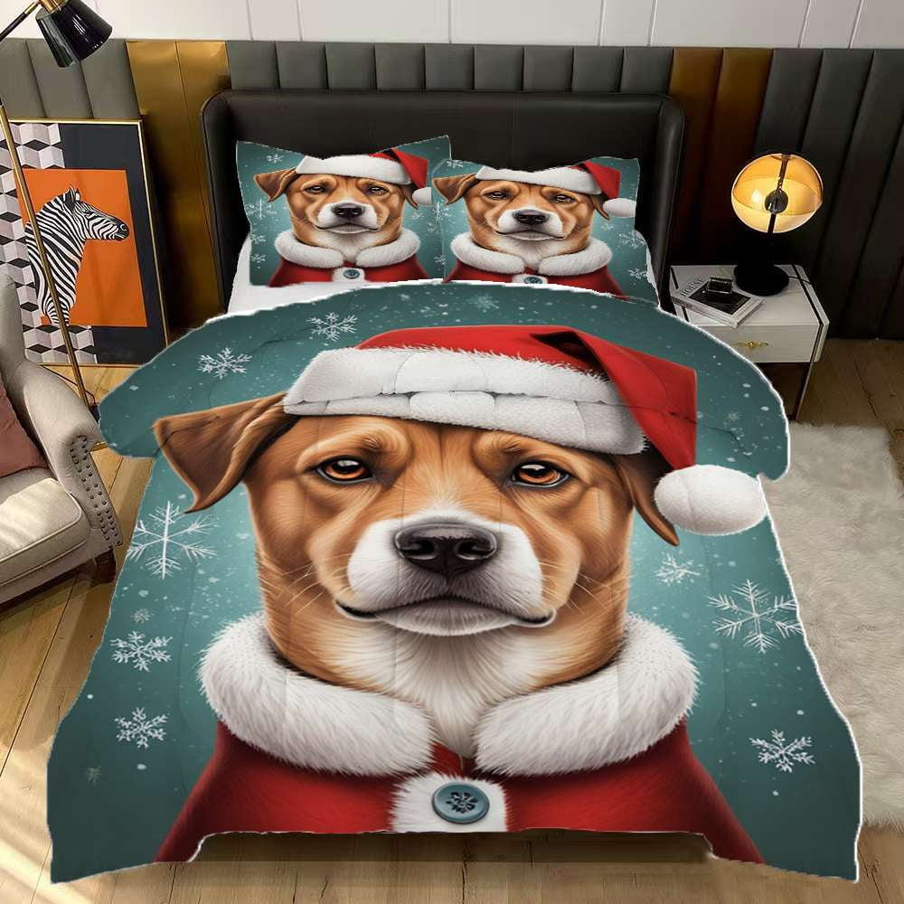 Christmas Dog Santa Costume Comforter Set Full Size Bedding Set For ...
