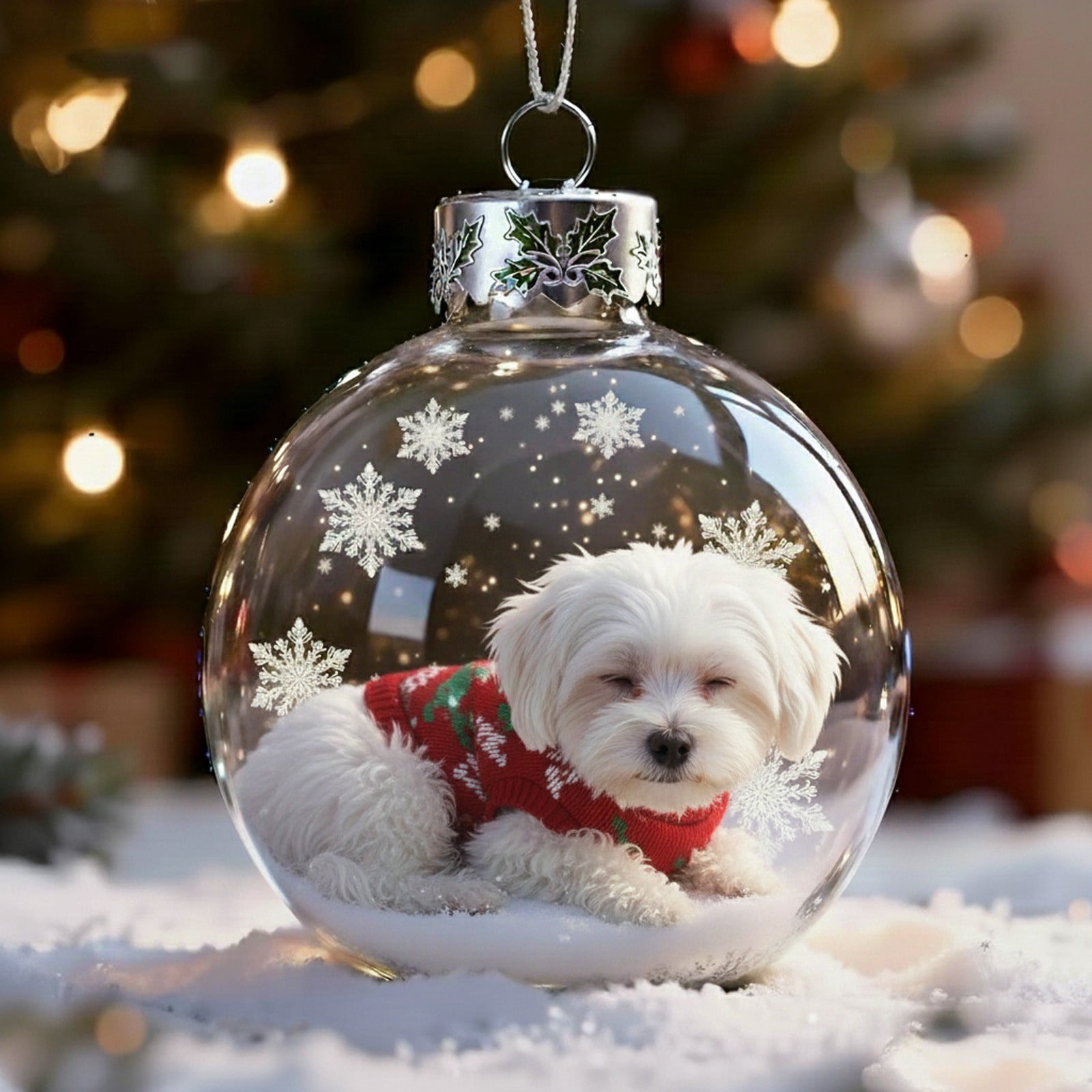 Christmas Dog Snow Globe Ornament with Glass Ball – Cute Festive Puppy ...