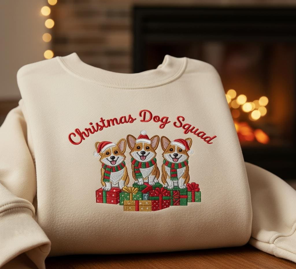 Christmas Dog Squad Corgi Sweatshirt, Cute Santa Dog Embroidered ...