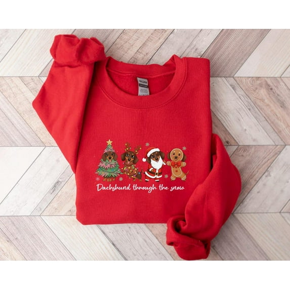 Christmas Dog Sweatshirt, Wiener Dog Xmas Crewneck - Sizes S-5XL ,Art ...