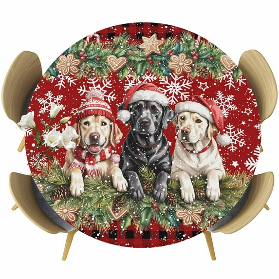 Christmas Dog Table Cloth, Round Fitted Tablecloths with Elastic Edge ...