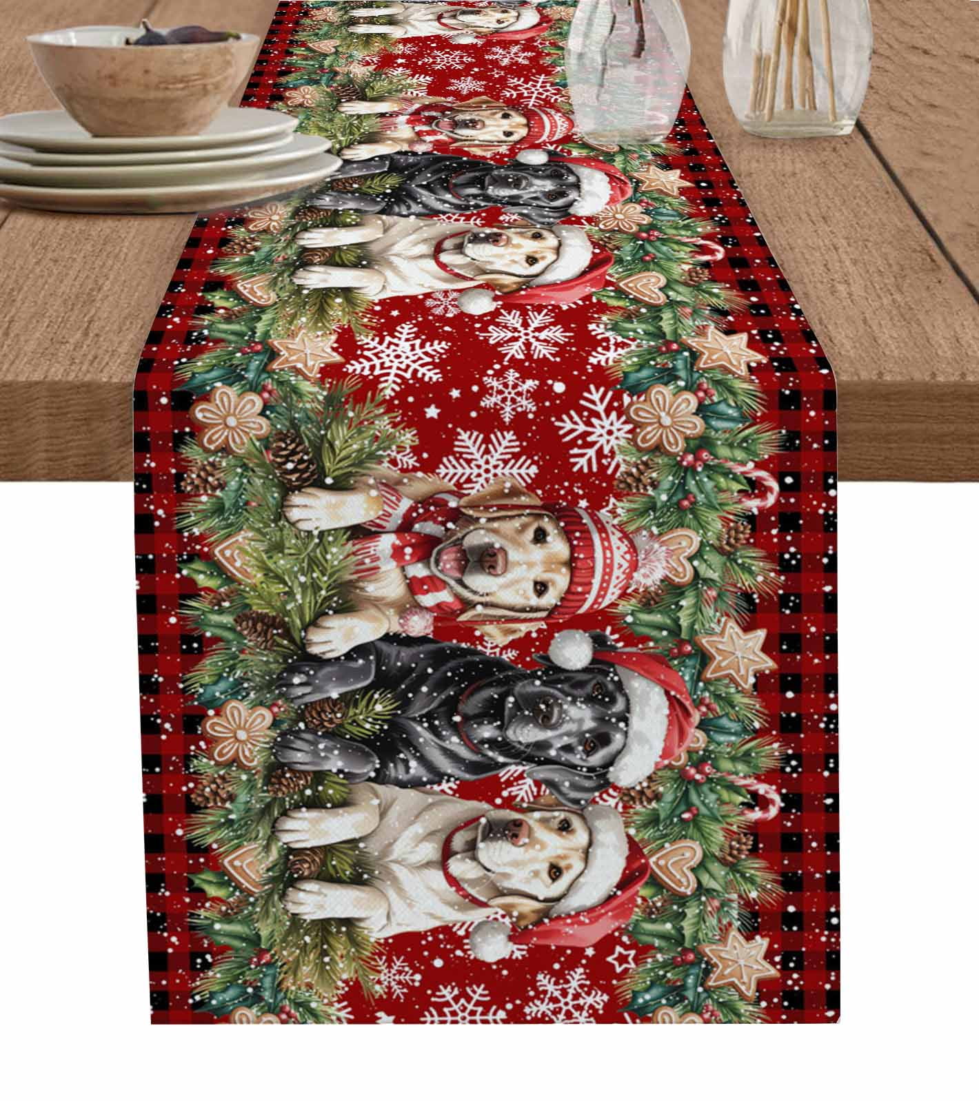 Christmas Dog Table Runner 90 Inches, Winter Xmas Gingerbread ...