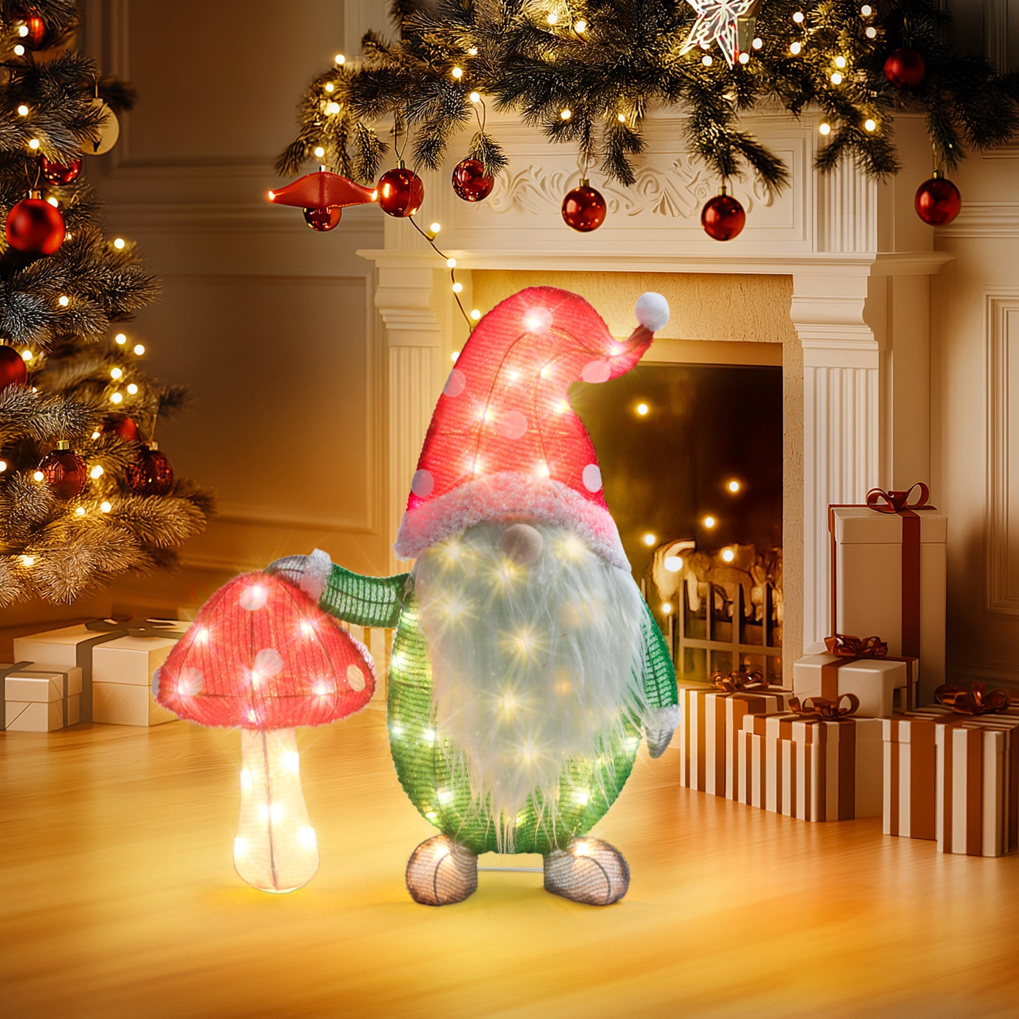 DEORAB 26IN Tall Outdoor Christmas Gnome Decoration Glowing Mushrooms ...