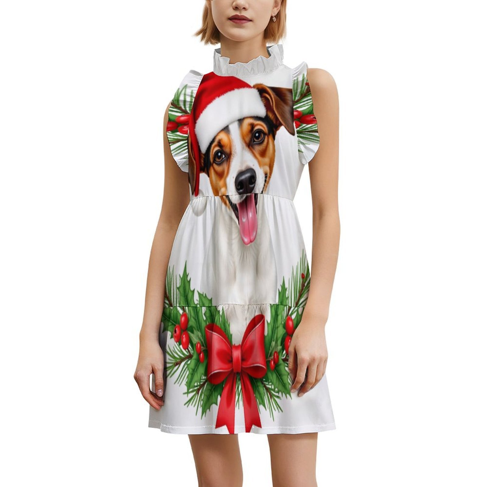 Christmas Dog with Holly Wreath Women's Fashion Casual Dress Summer ...