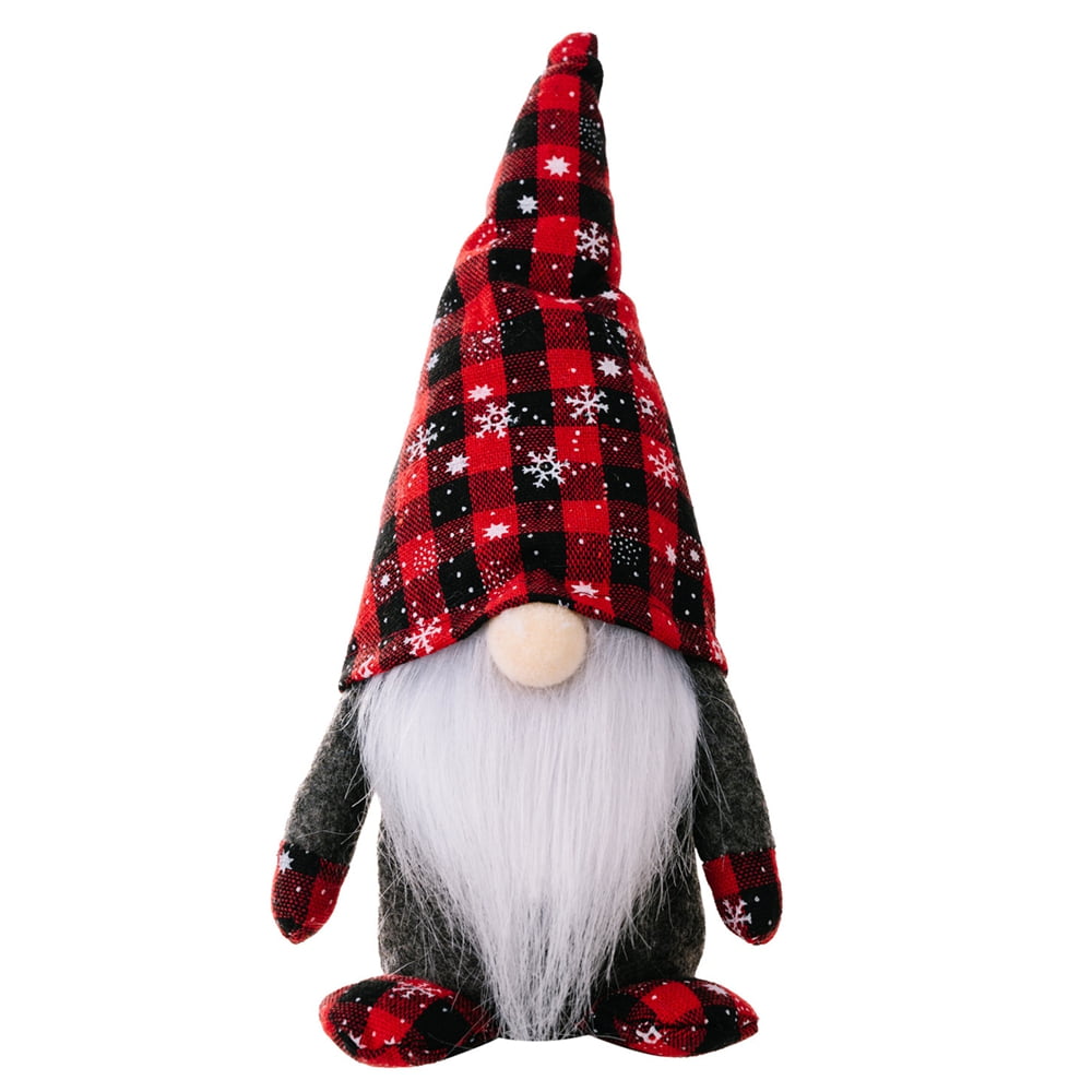 Christmas Doll Decoration Xmas Red Black Plaid Snowflake Cap Plush ...