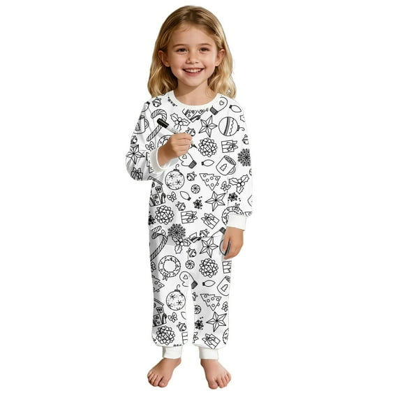 Christmas Doodle Long Sleeve Top and Pants for Girls Holiday Festive ...