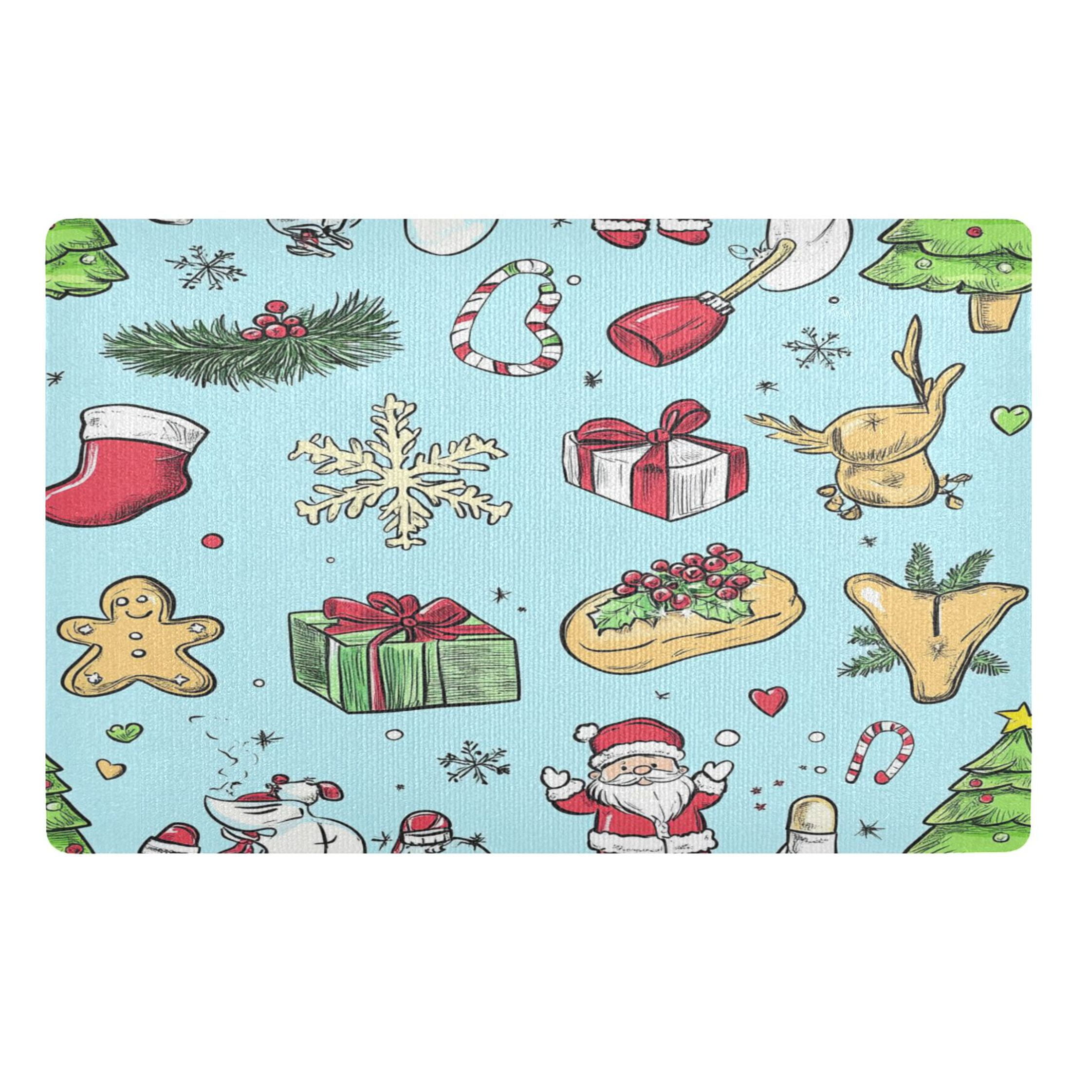 Christmas Doodle Set Doormat 32x20 inch Non Slip Doormat Absorbent ...
