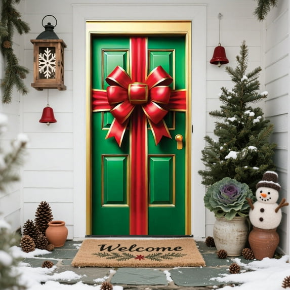 Christmas Door Cover 35x71 Inch - 3D Bowtie Polyester Door Curtain with ...