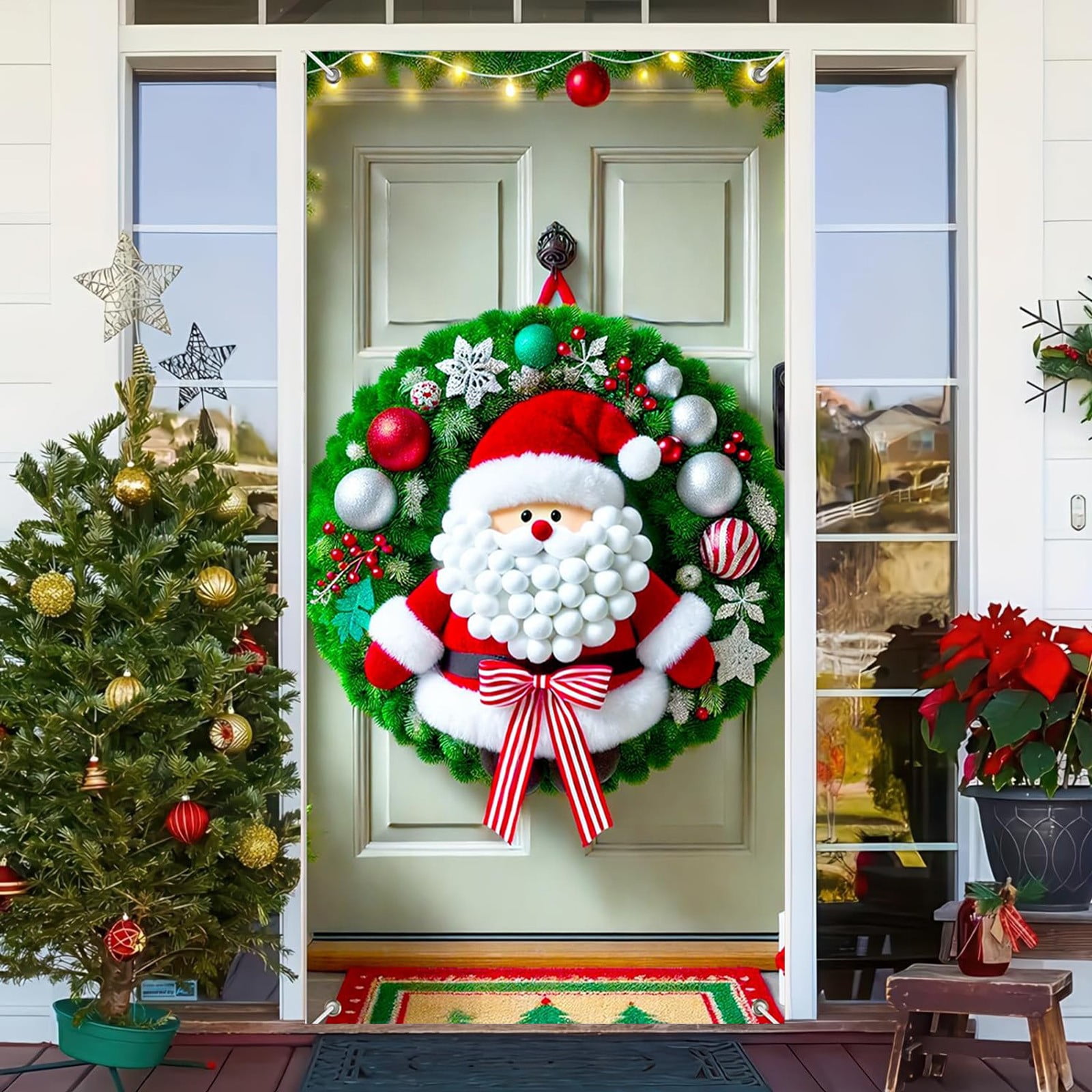 Christmas Door Cover - 35x71 Inch Polyester Holiday Party Door Curtain ...