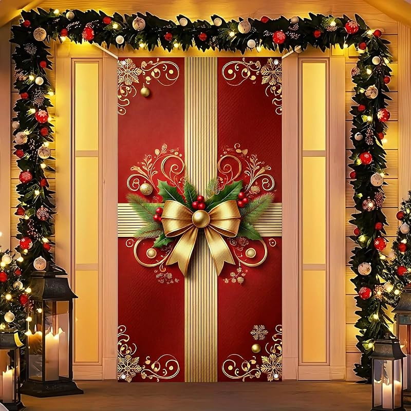 Christmas Door Cover 71x35 Inch Gift Box Door Banner, Merry Christmas ...