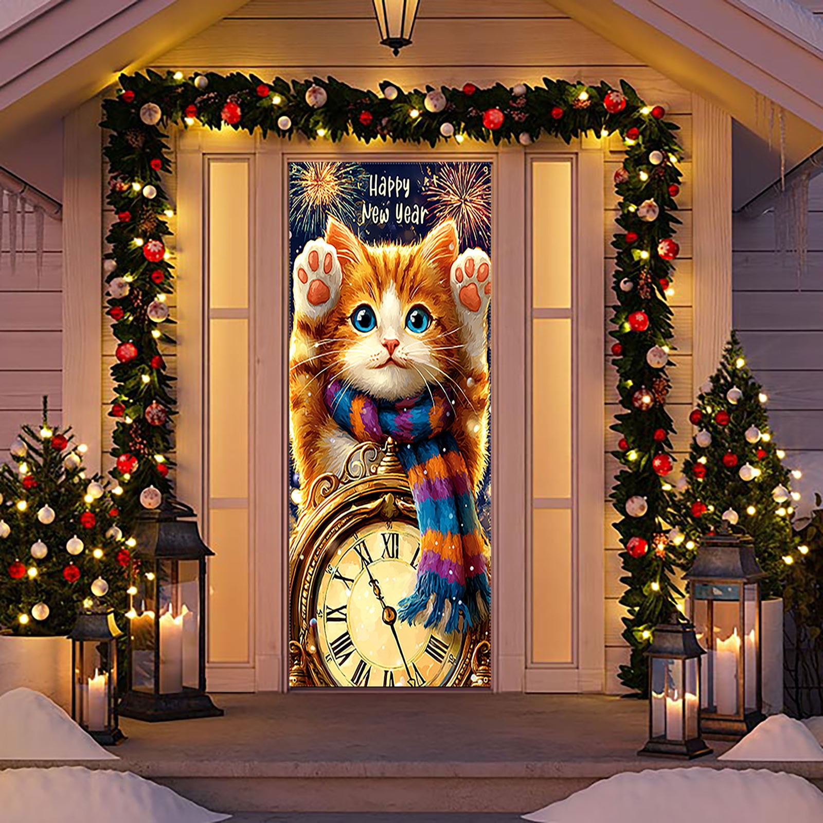 Christmas Door Cover Christmas Decorations Happy New Year Fireworks ...