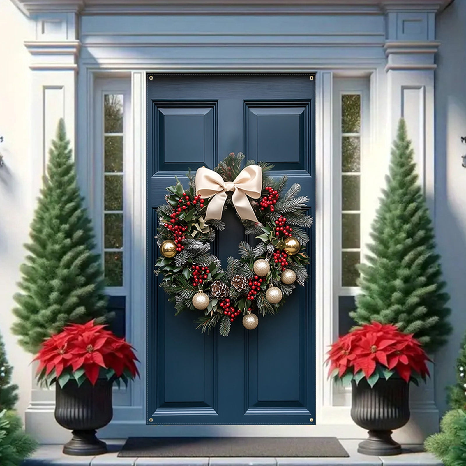 Christmas Door Cover Decoration,35"x71" Fabric Holiday Front Door Wrap ...