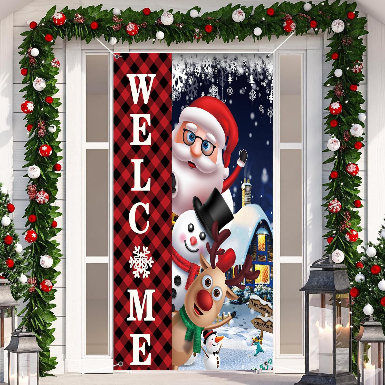 Christmas Door Cover Decoration, Christmas Snowman Santa Claus ...