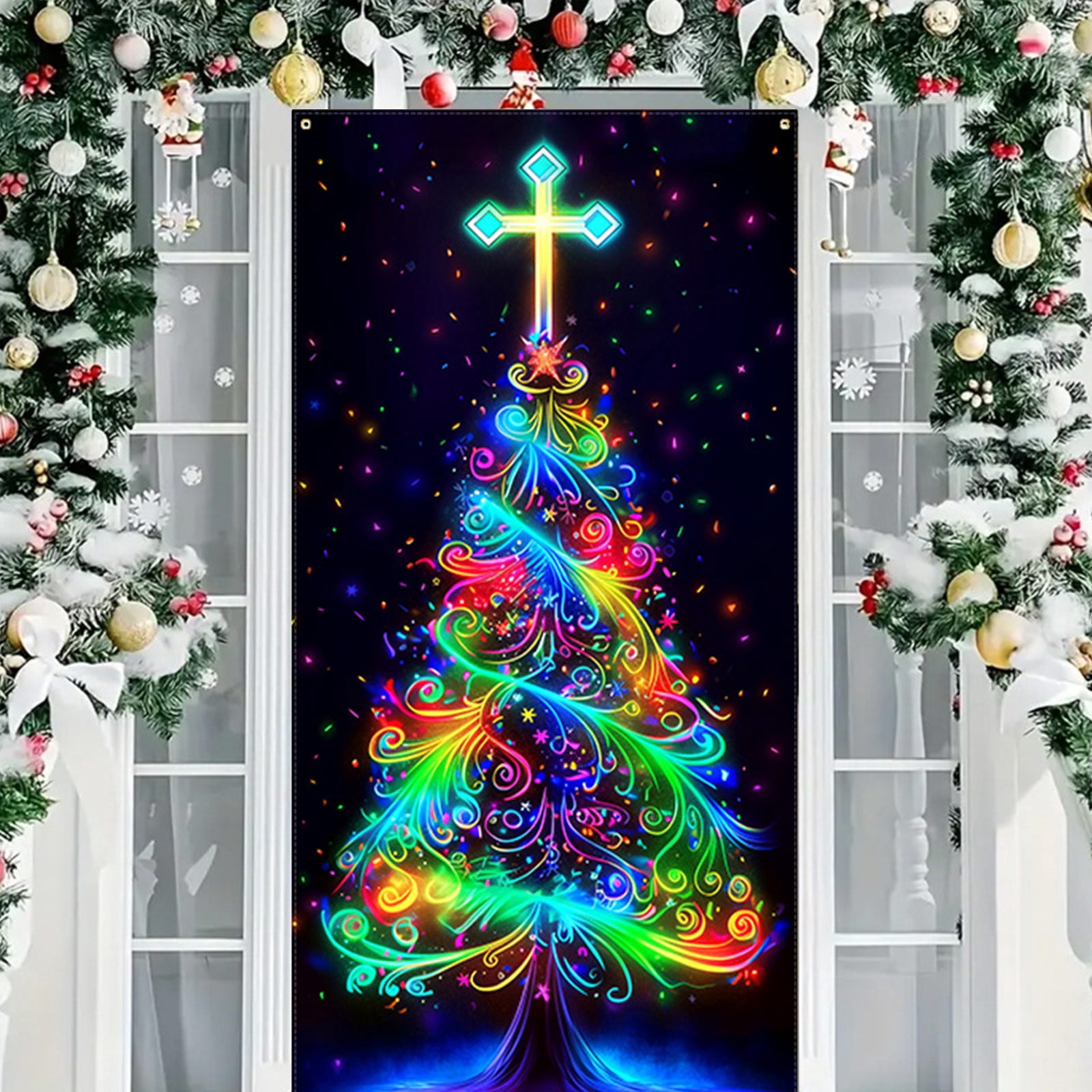 Christmas Door Cover Decoration, Festive Door Hanging Tapestry For ...