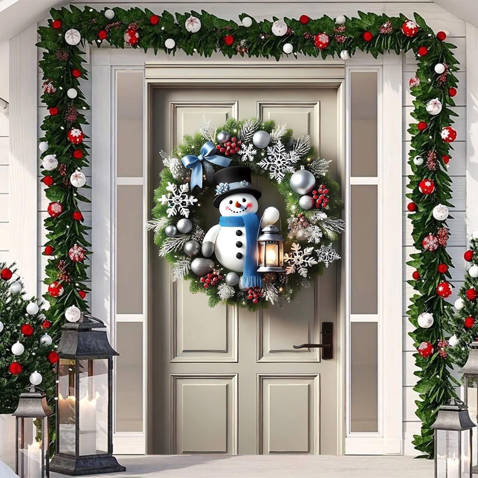Christmas Door Cover Decorations 35x71 Inch,Winter Snowman Door Banner ...