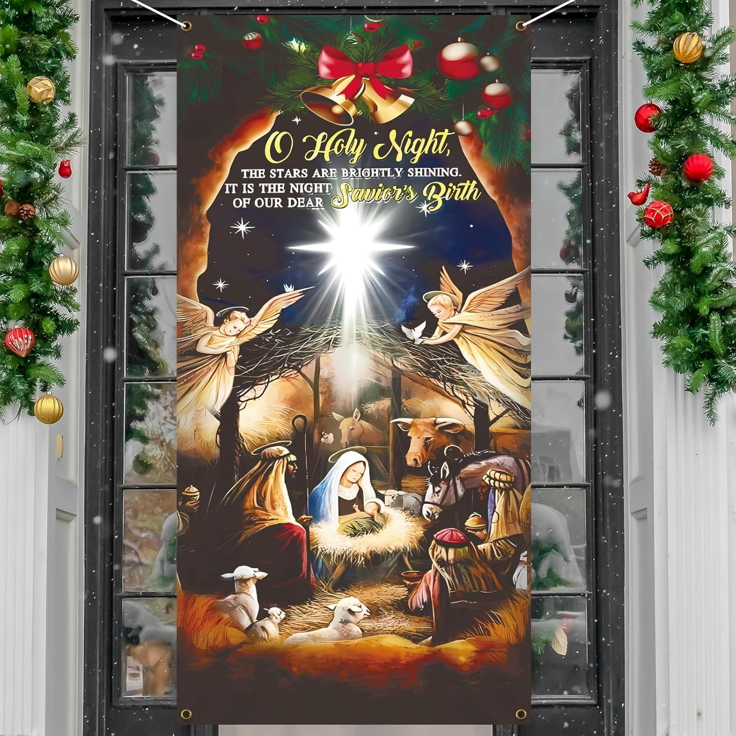 Christmas Door Cover Decorations,Jesus Nativity Christmas Fabric Door ...