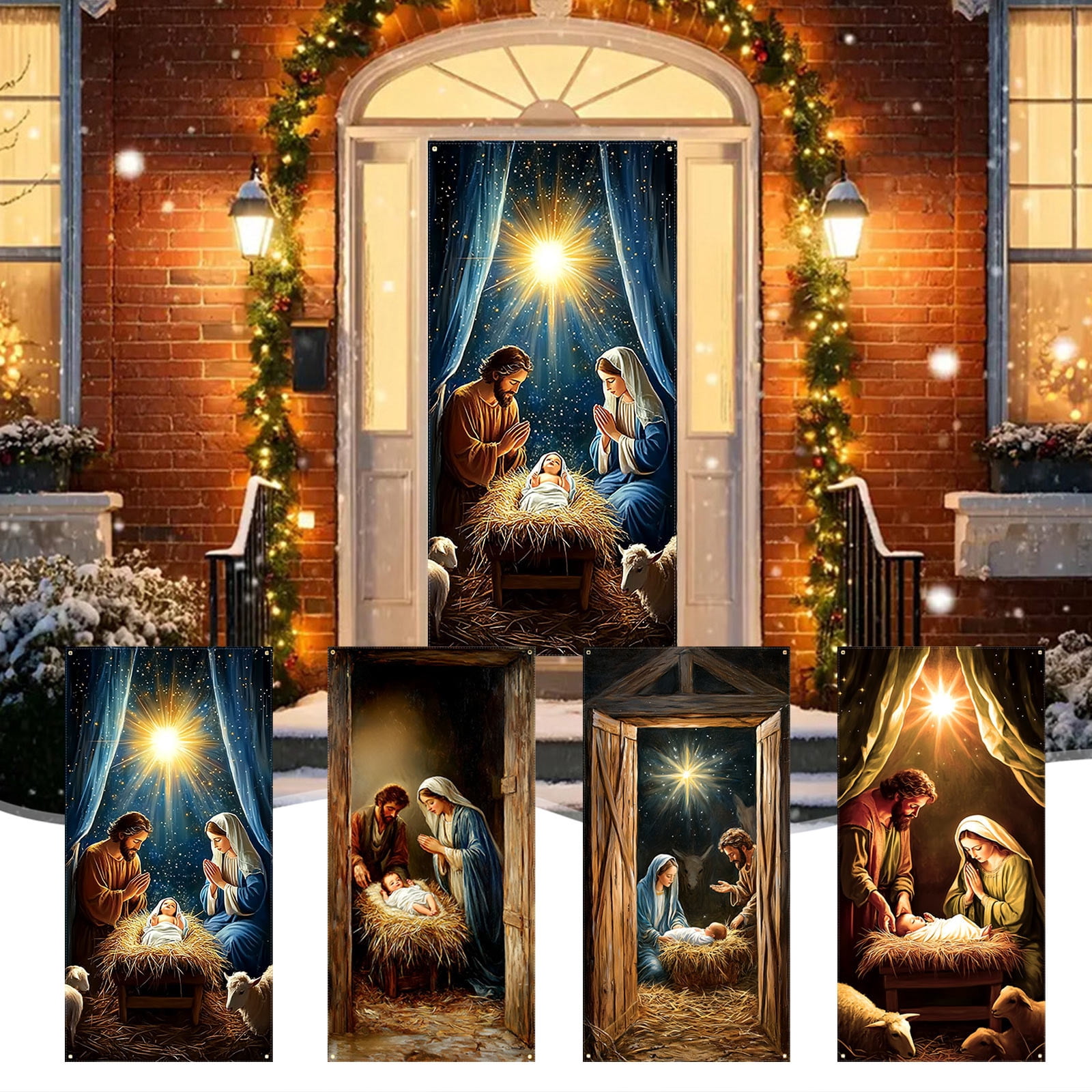 Christmas Door Cover, Nativity Scene Door Hanging Tapestry Decoration ...