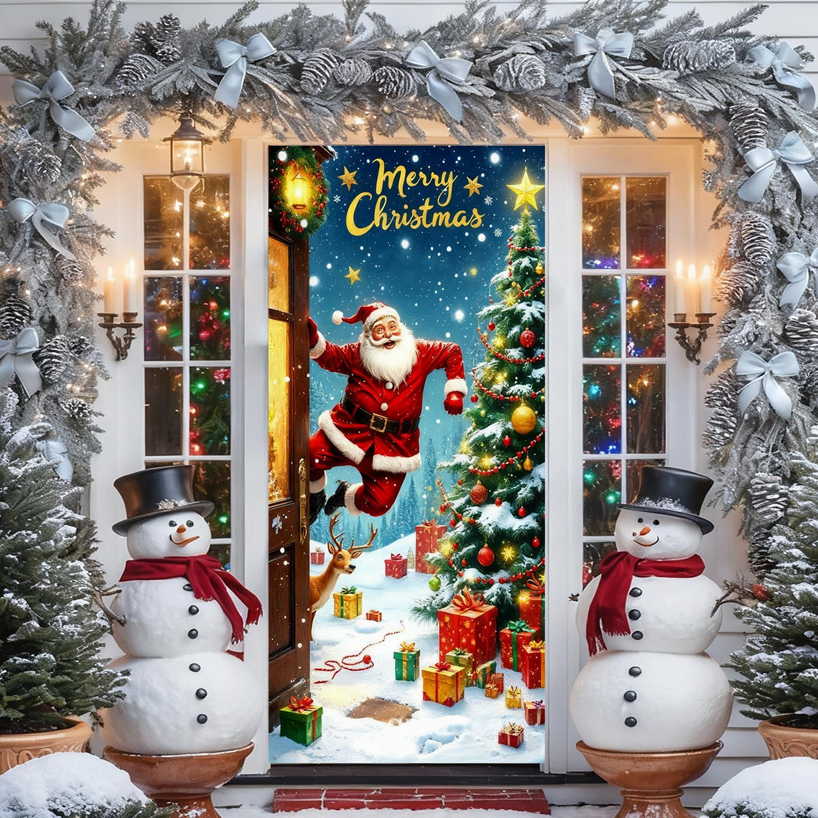 Christmas Door Cover Santa Claus Design, Festive Holiday Door Curtain ...