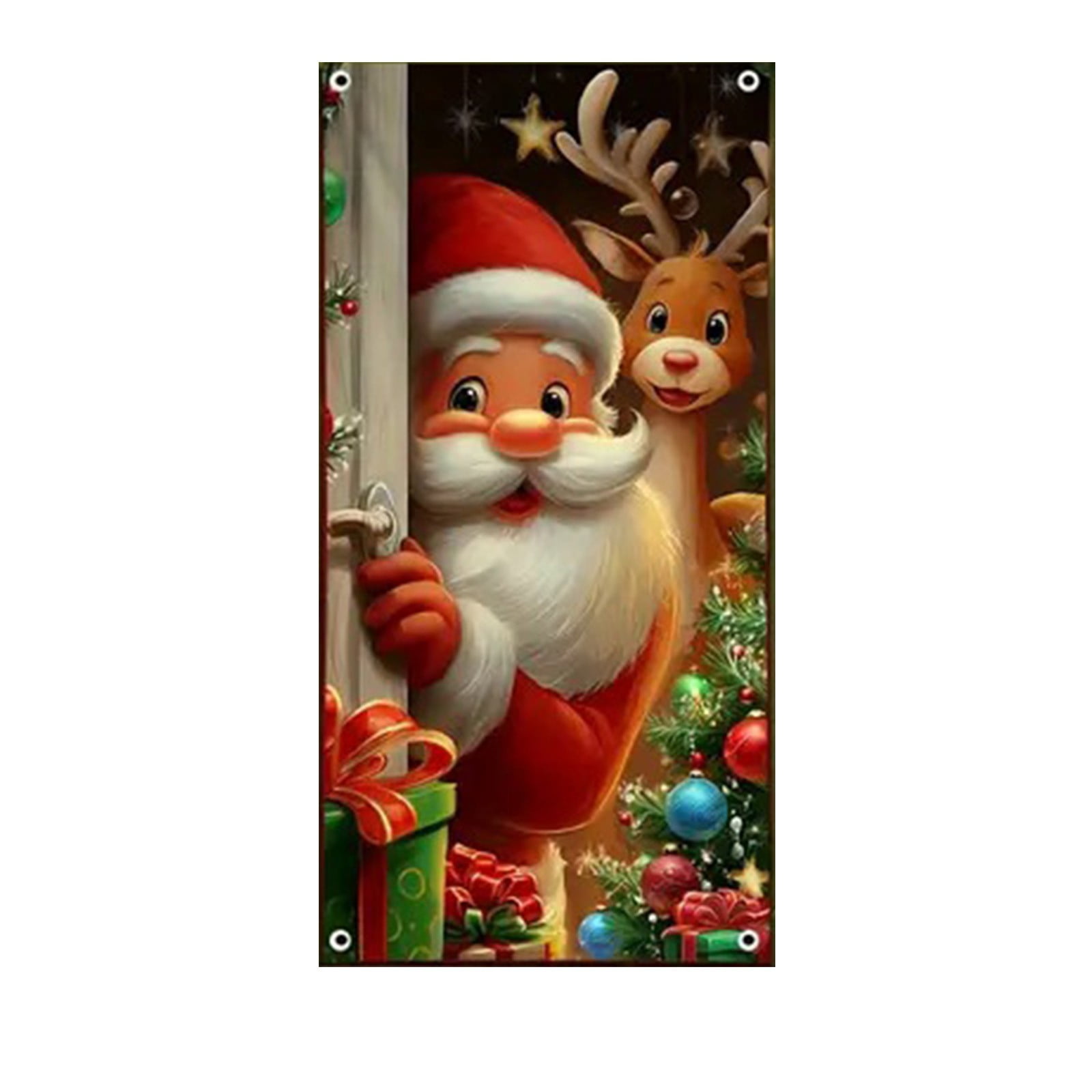 Christmas Door Cover Santa Claus Reindeer Curtain With Nylon Spandex ...