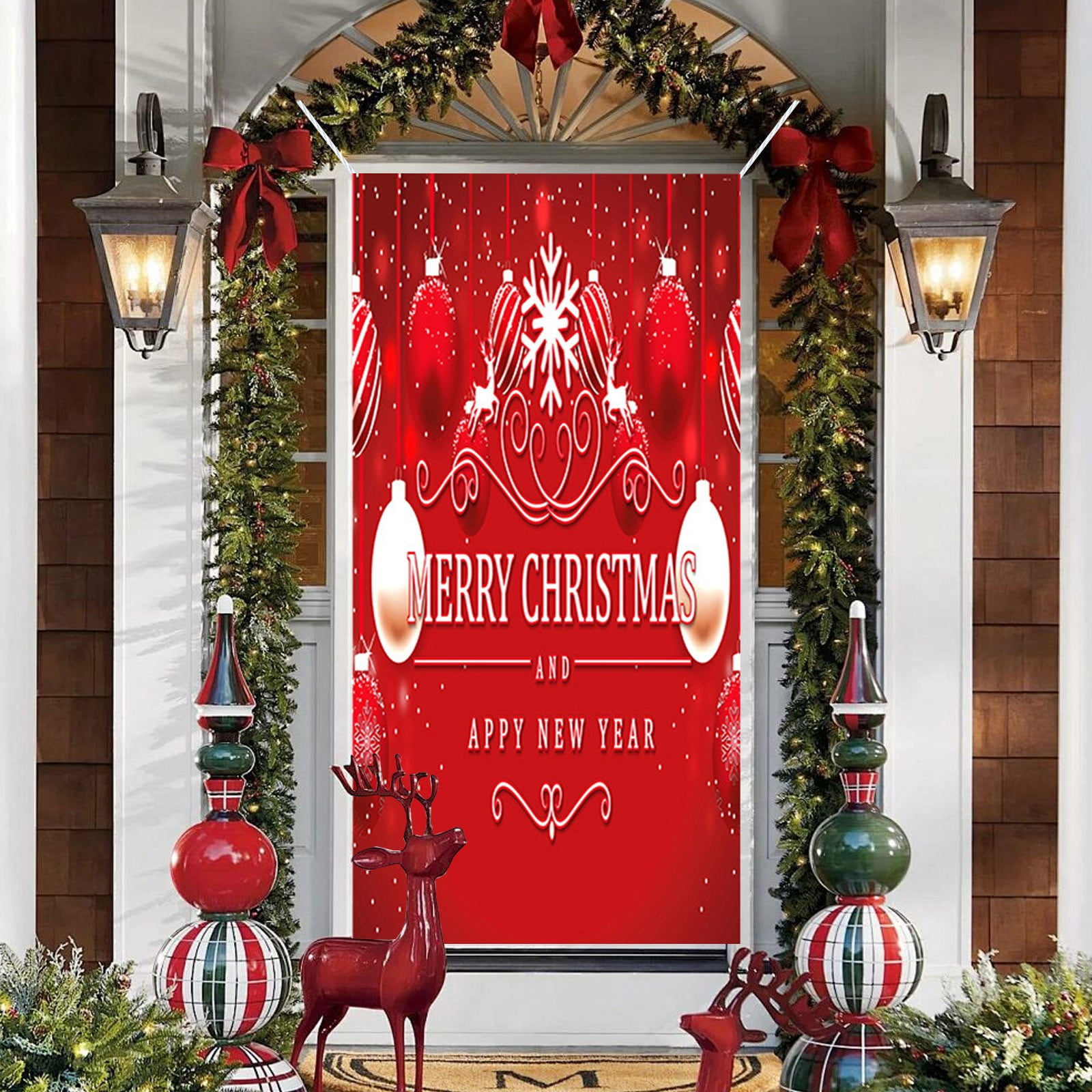 Christmas Door Cover, Snowflake Merry Christmas Background Banner, Red ...