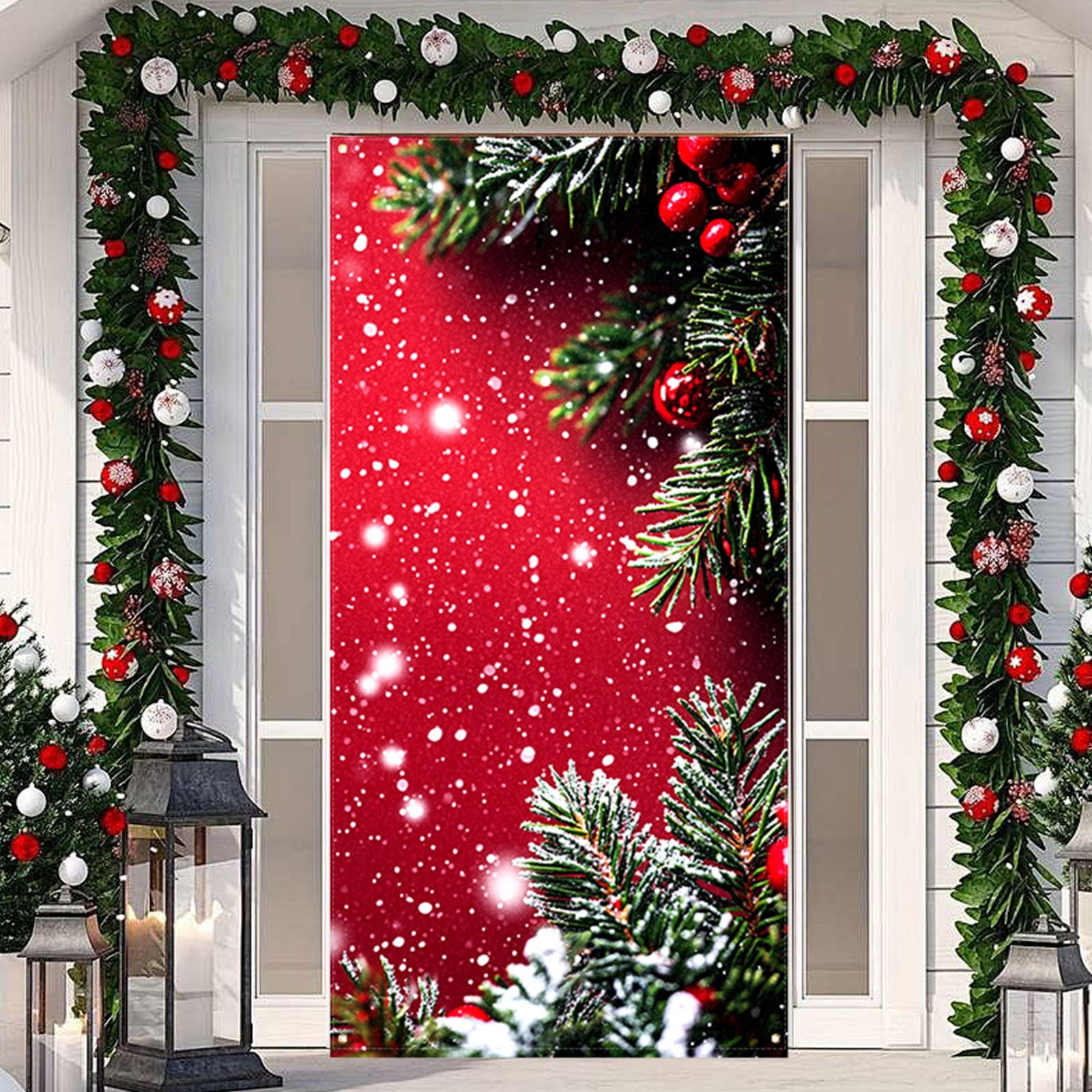 Christmas Door Curtain, Decorative Door Cover, Holiday Scene Layout ...