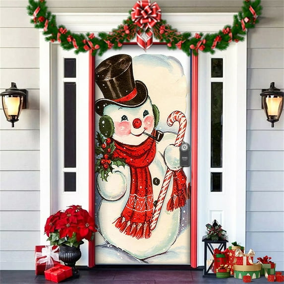 Christmas Door Fade Polyester Holiday Decor, Reusable Door Cover for ...
